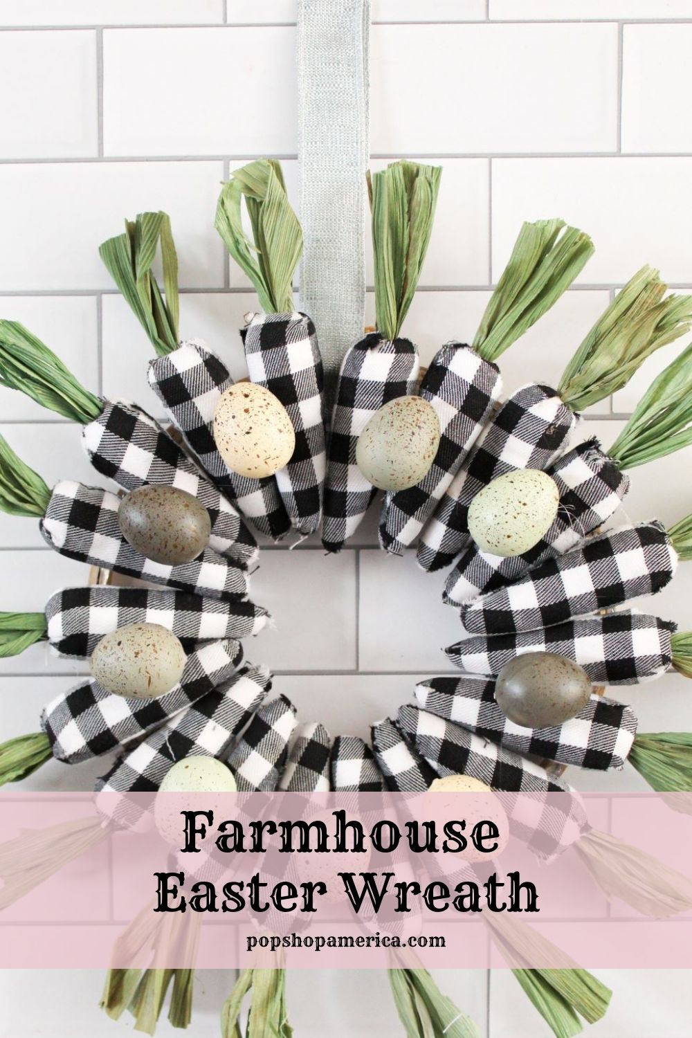 DIY Farmhouse Plaid Carrot Easter Wreath