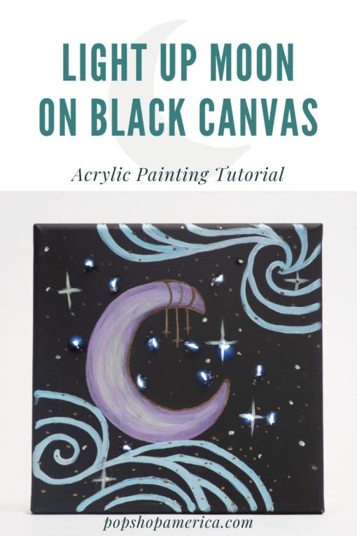 Light Up Moon Painting on Black Canvas