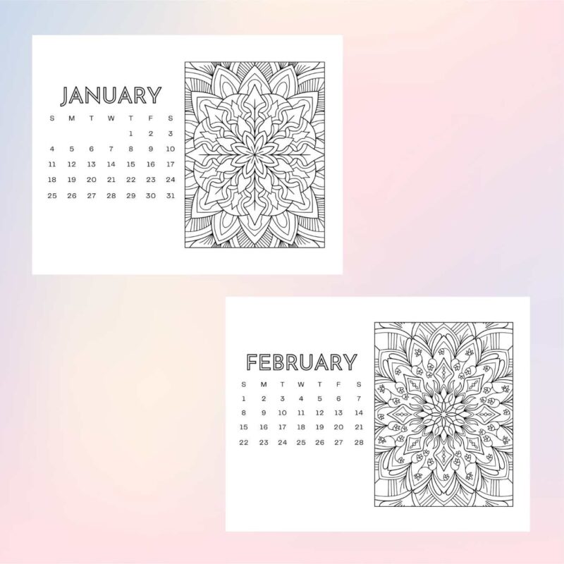 Free Adult Coloring Book Printable Calendar with Plants
